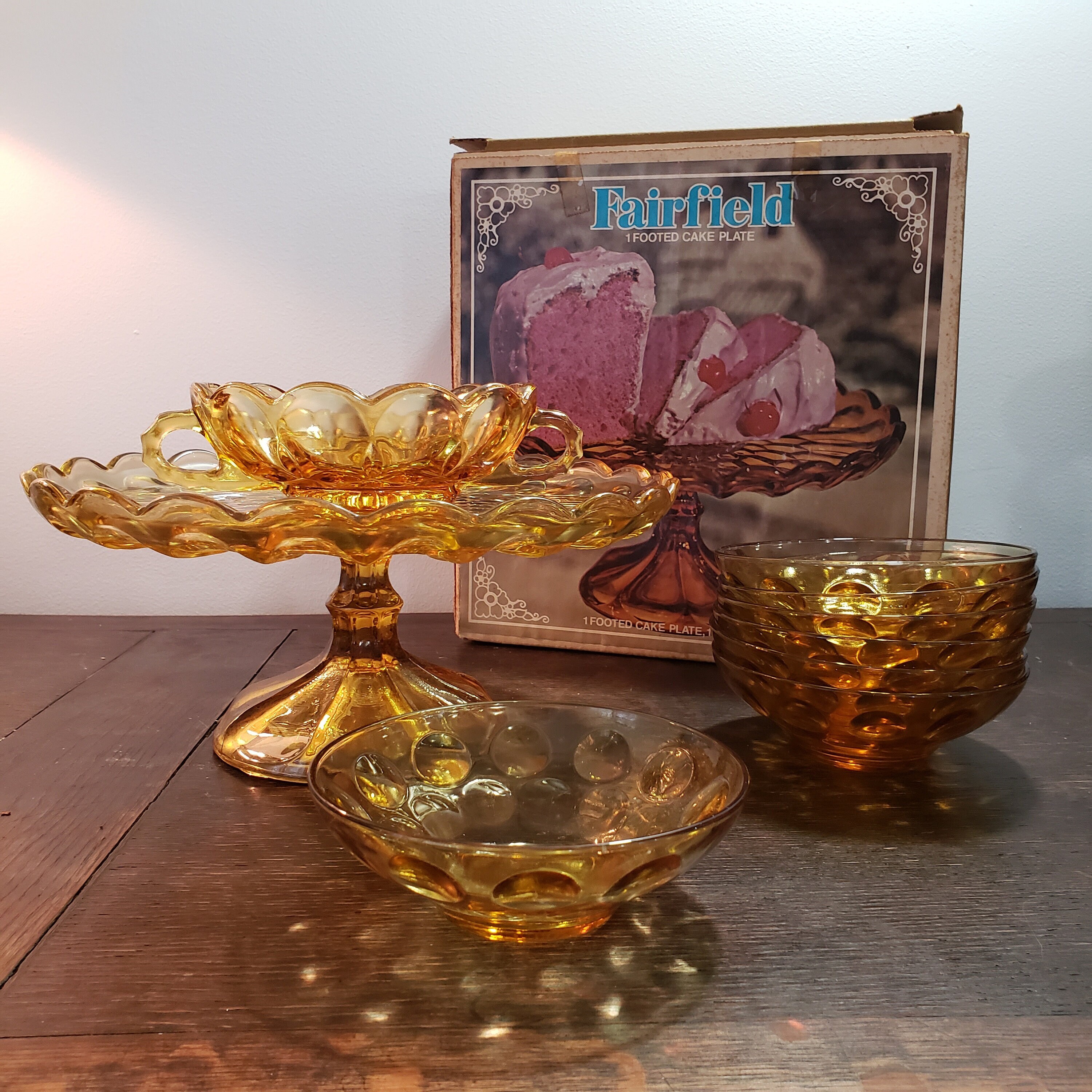 Vintage Amber Anchor Hocking Glass Fairfield Pedestal Cake Plate Stand ...