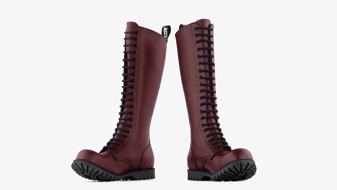 ADIX® 1120 Cherry Red Leather Boots 20-eyelet Steel Cap Handmade Grunge ...