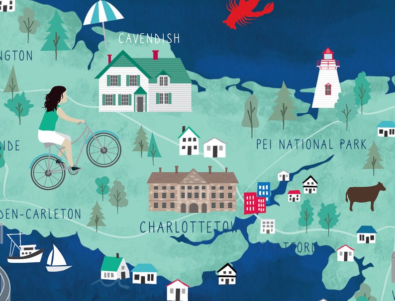 Prince Edward Island Illustrated Map - Etsy Prince Edward Island Illustrated Map - Etsy