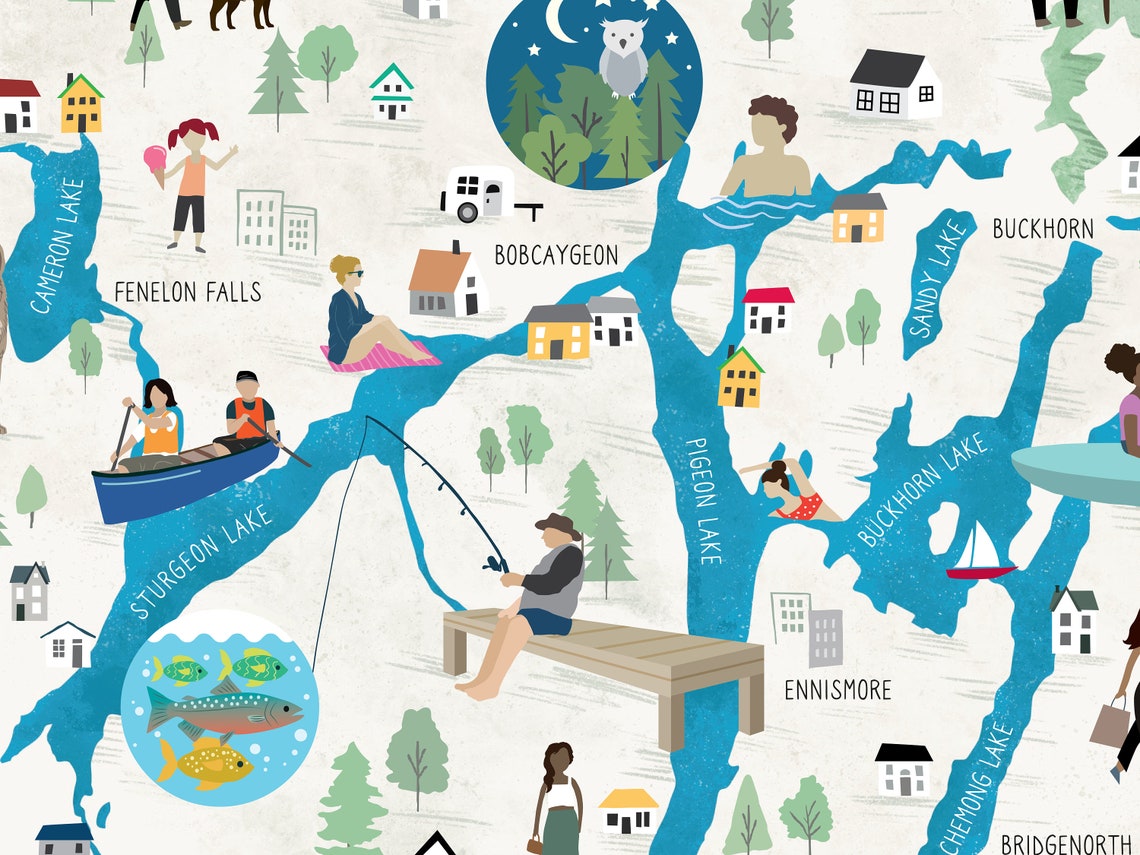 Kawartha Lakes Illustrated Map - Etsy
