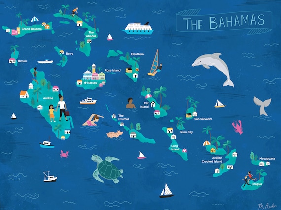 Bahamas Islands Illustrated Map - Etsy