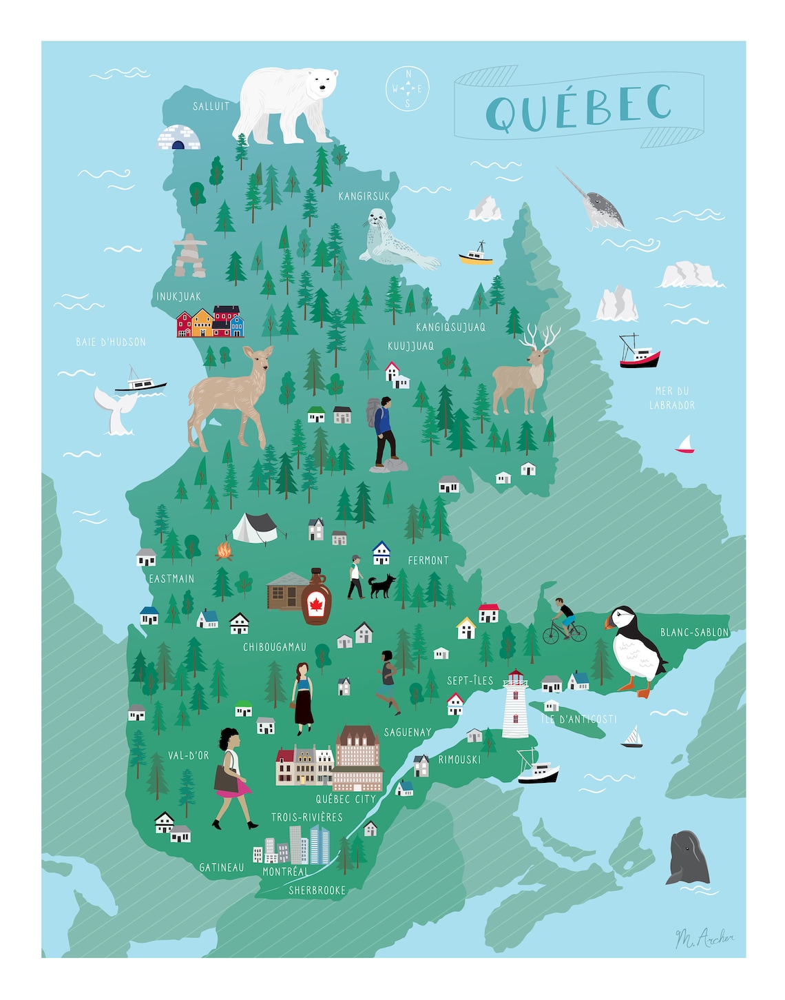 Quebec Illustrated Map - Etsy