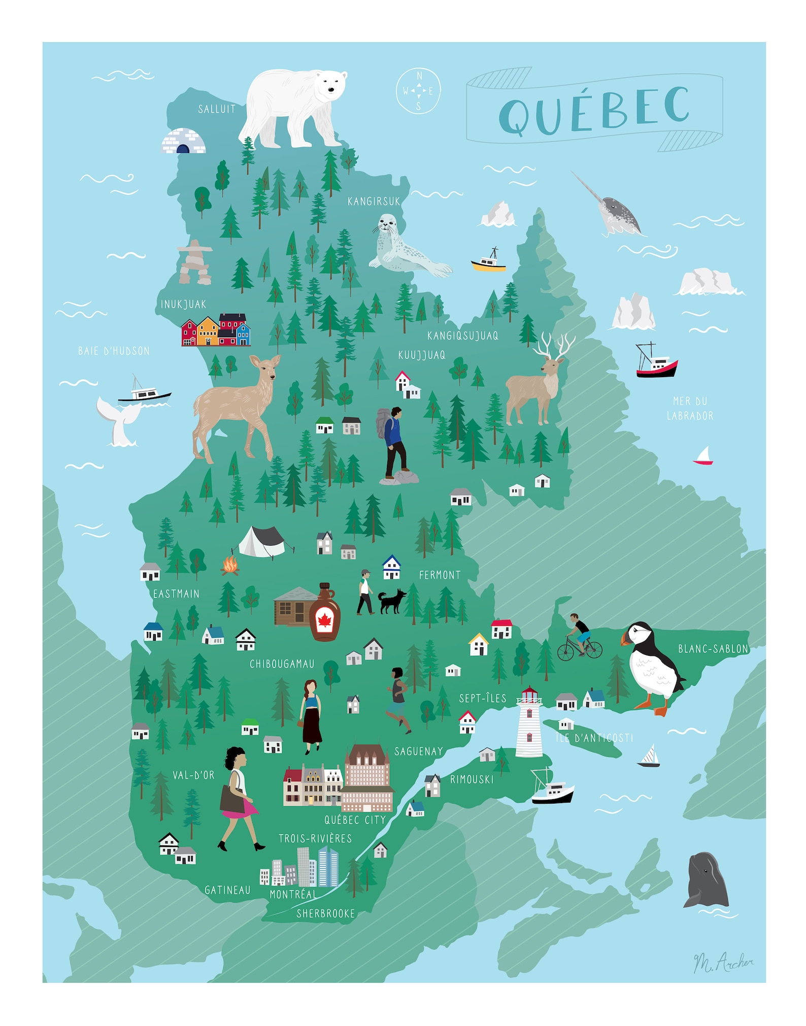 Quebec Illustrated Map - Etsy