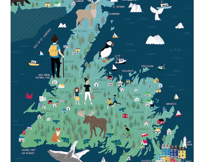 Newfoundland & Labrador Illustrated Map - Etsy