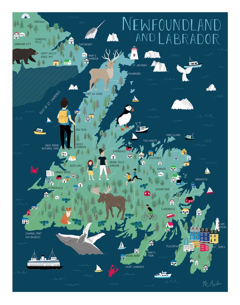 Newfoundland & Labrador Illustrated Map - Etsy
