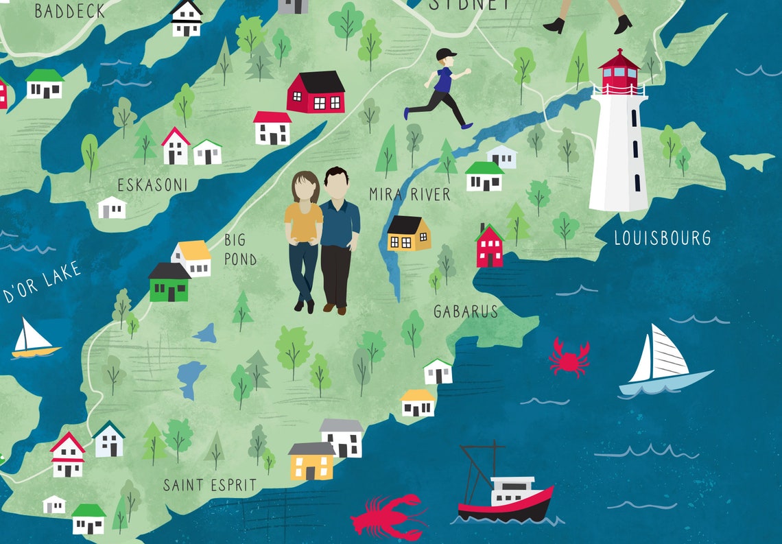 Cape Breton Illustrated Map - Etsy Canada