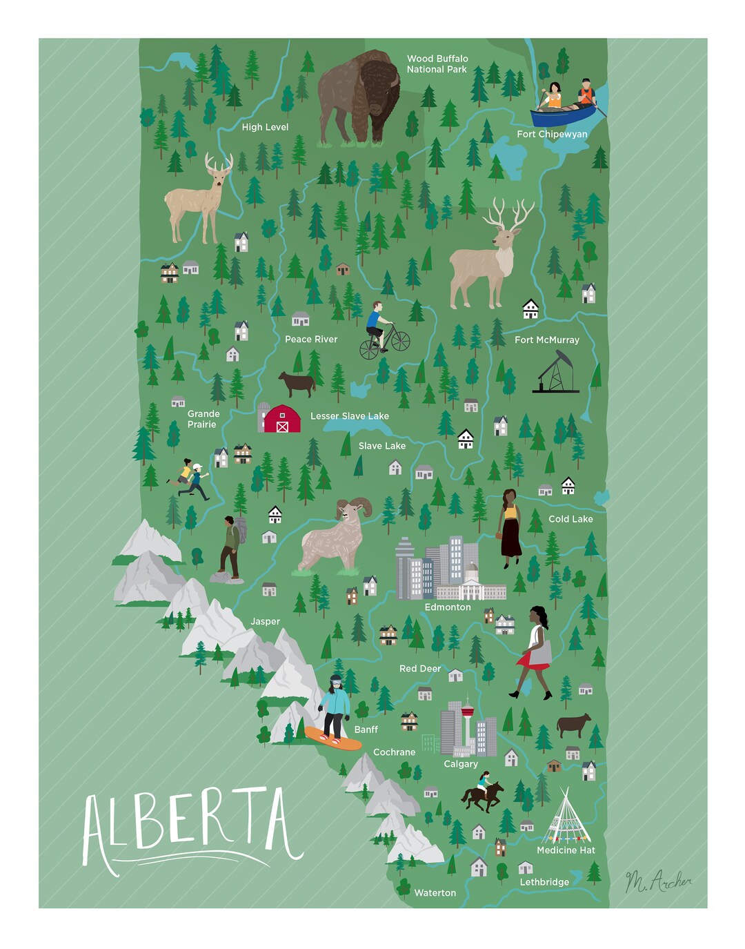 Alberta Illustrated Map - Etsy