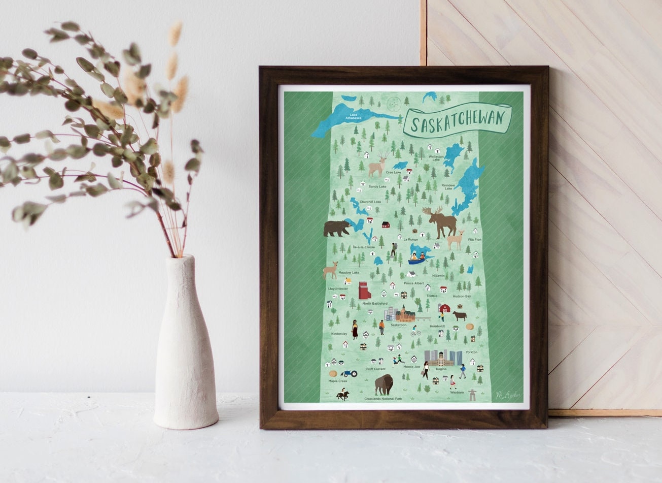 Saskatchewan Illustrated Map - Etsy Canada