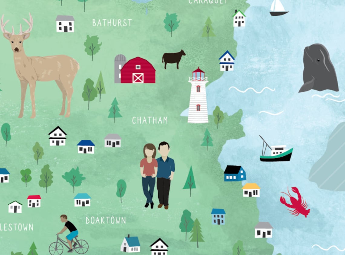 New Brunswick Illustrated Map - Etsy Canada