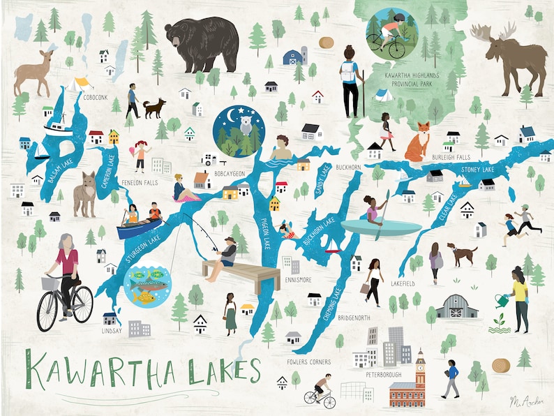 Kawartha Lakes Illustrated Map - Etsy