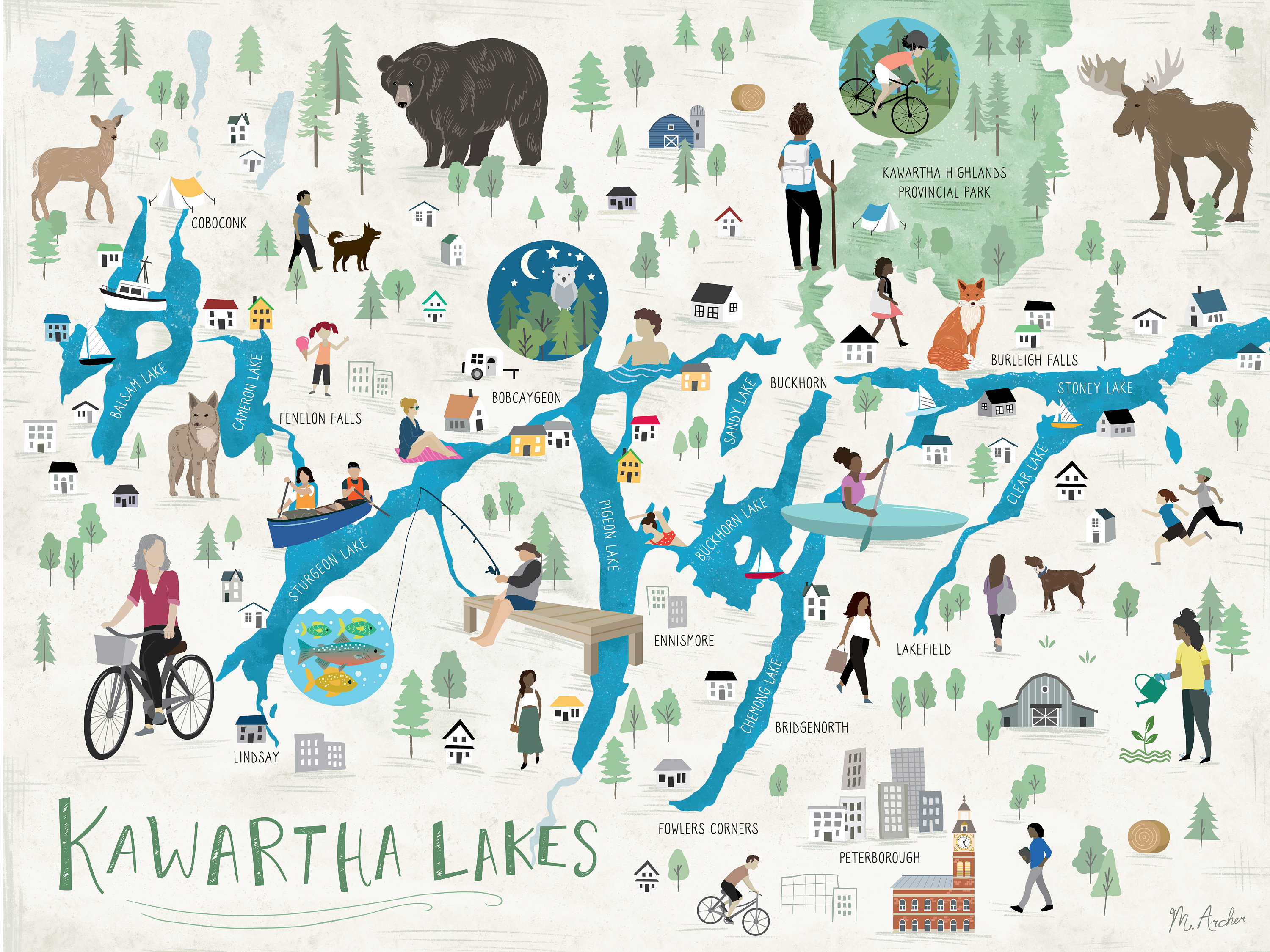 Kawartha Lakes Illustrated Map - Etsy