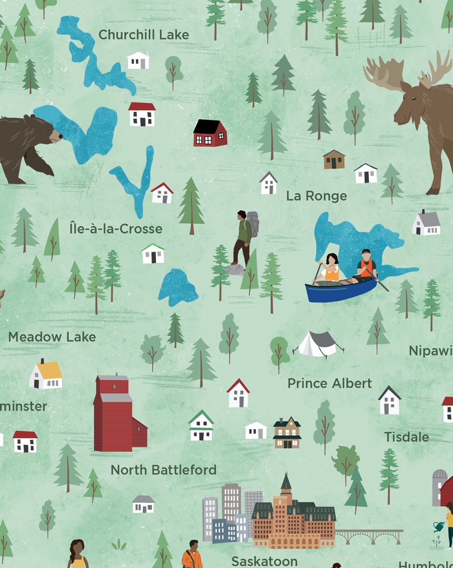 Saskatchewan Illustrated Map - Etsy Canada