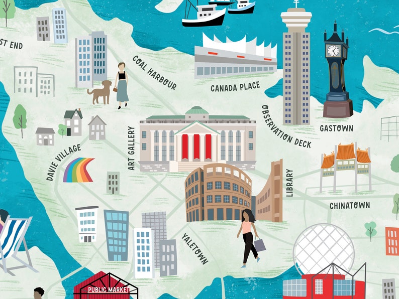 Vancouver Illustrated Map - Etsy