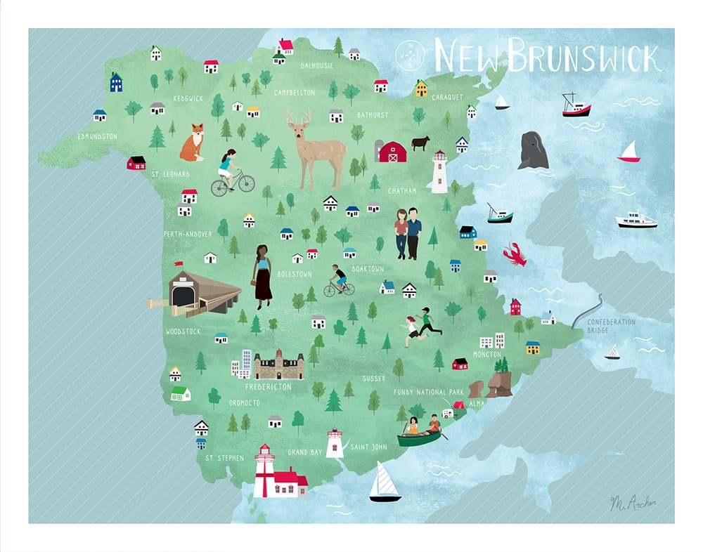 New Brunswick Illustrated Map - Etsy