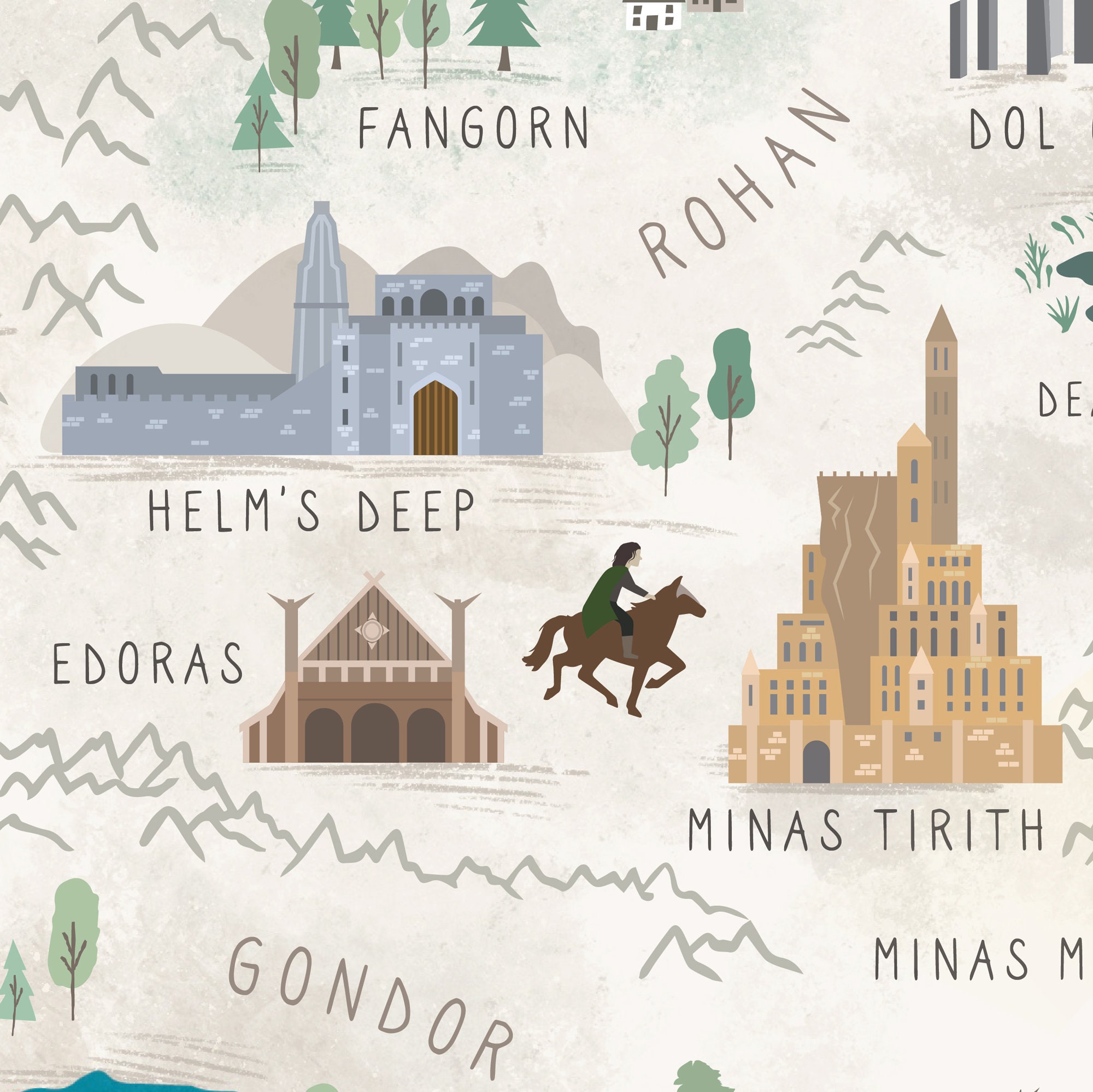 LOTR Middle Earth Illustrated Map - Etsy