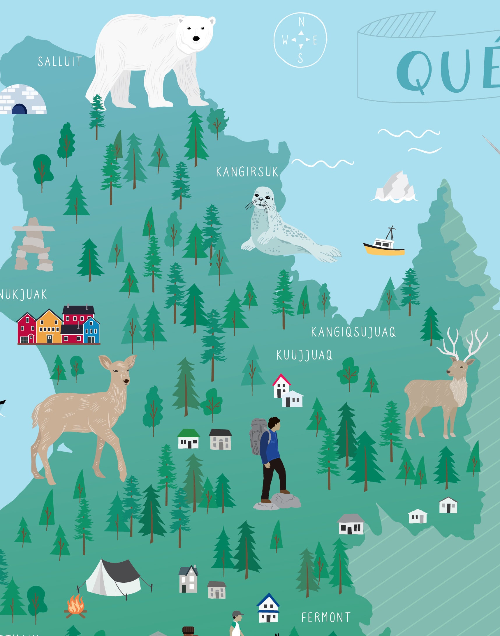 Quebec Illustrated Map - Etsy