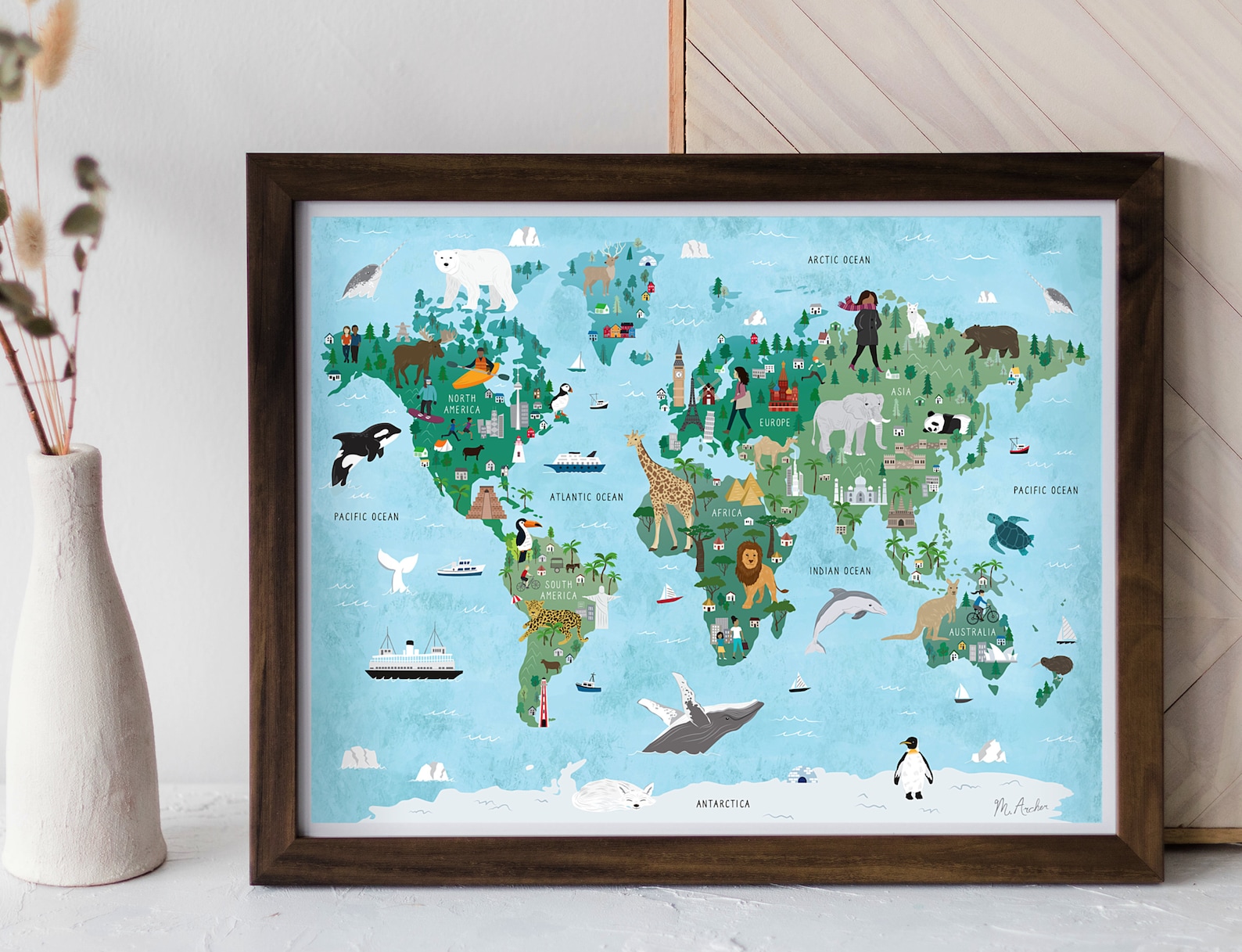 Illustrated Map of the World - Etsy