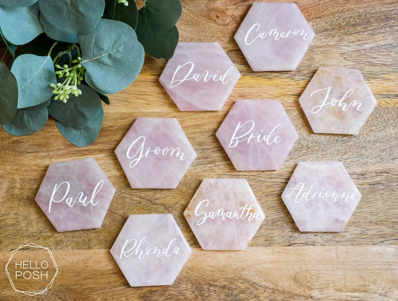Large Rose Quartz HEXAGON Place Cards. Light Pink Quartz - Etsy