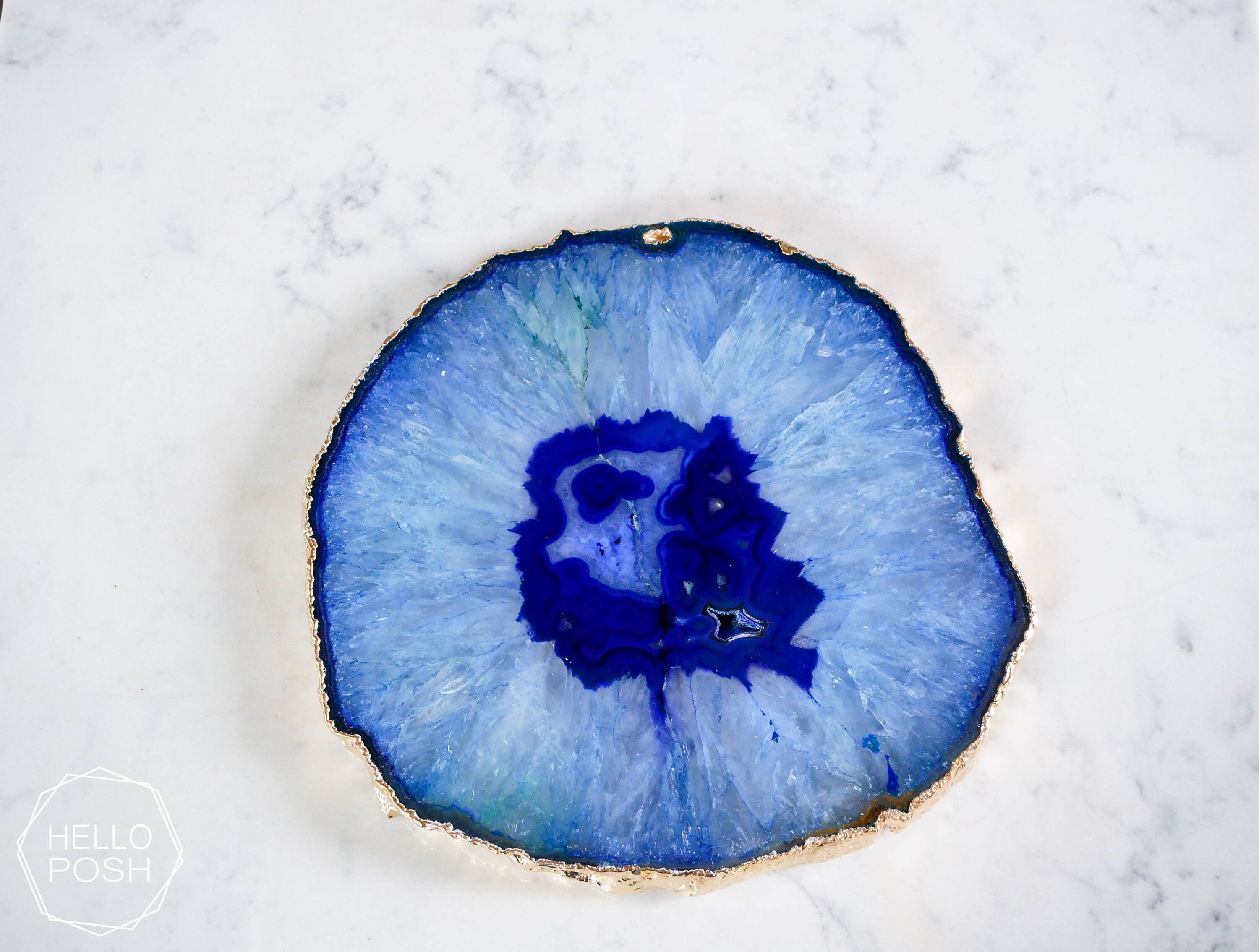 BG06 Blue Agate Platter With GOLD Rim. Large Gemstone Trivet. | Etsy