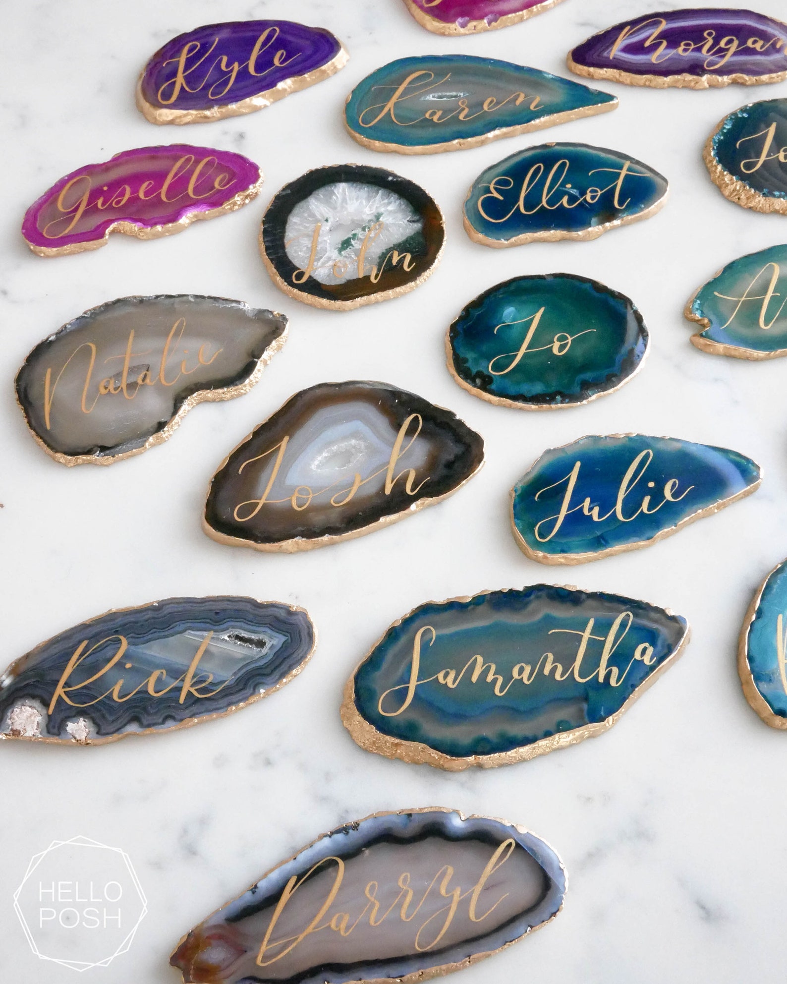 Gold Gilded Agate Place Cards. Gold Rim Agate Wedding Decor. Name Tags ...