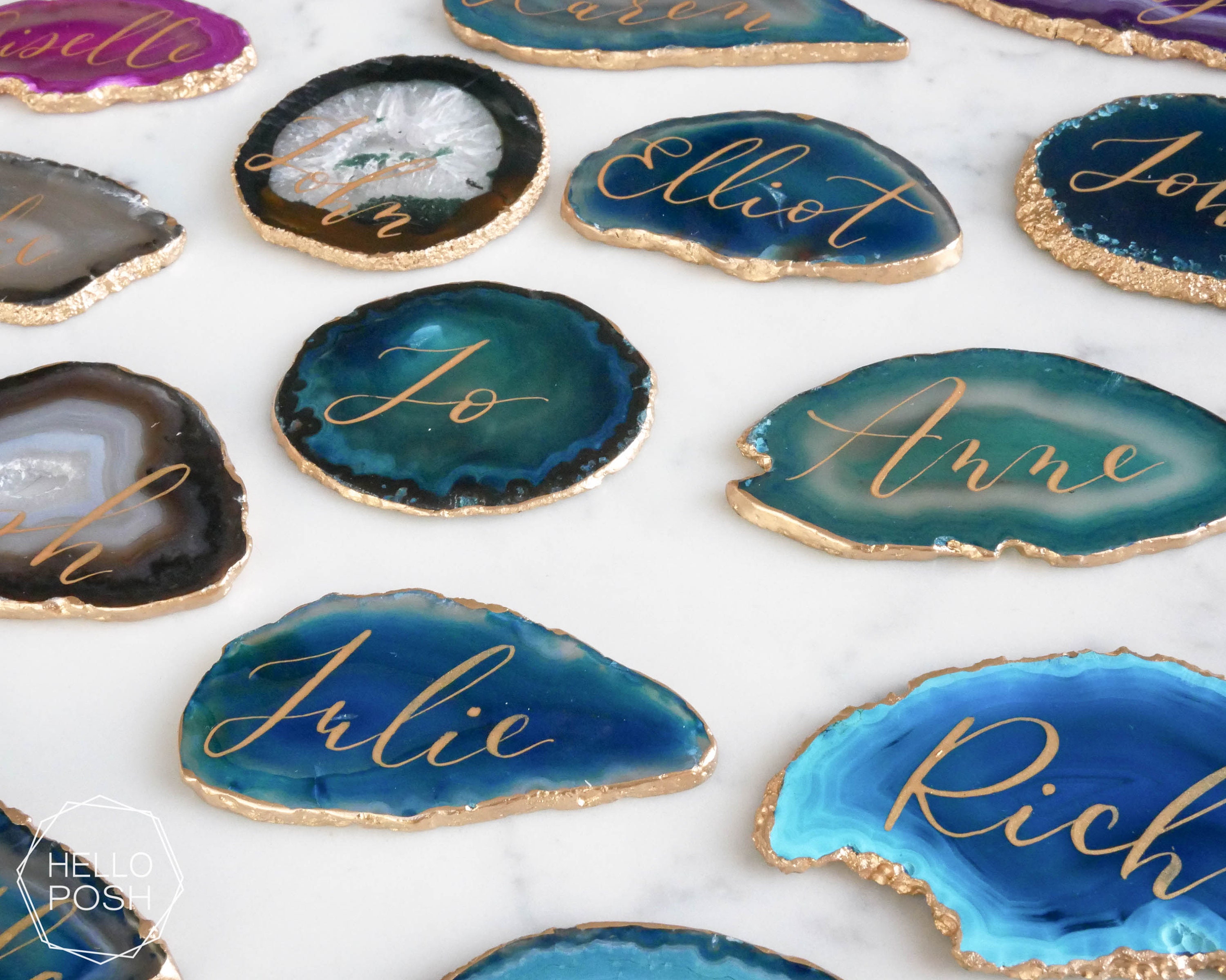 Gold Gilded Agate Place Cards. Gold Rim Agate Wedding Decor. Name Tags ...