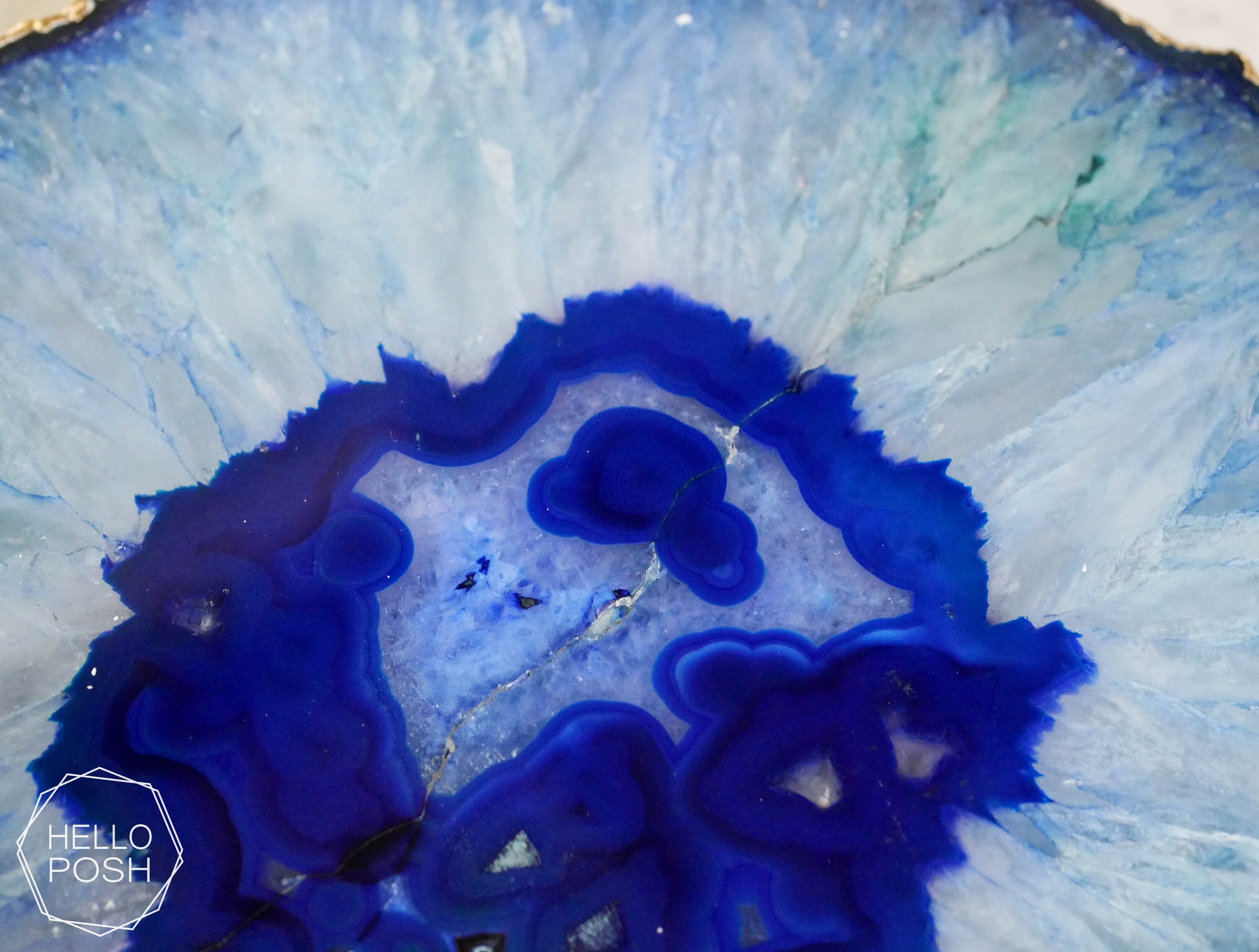 BG06 Blue Agate Platter With GOLD Rim. Large Gemstone Trivet. | Etsy
