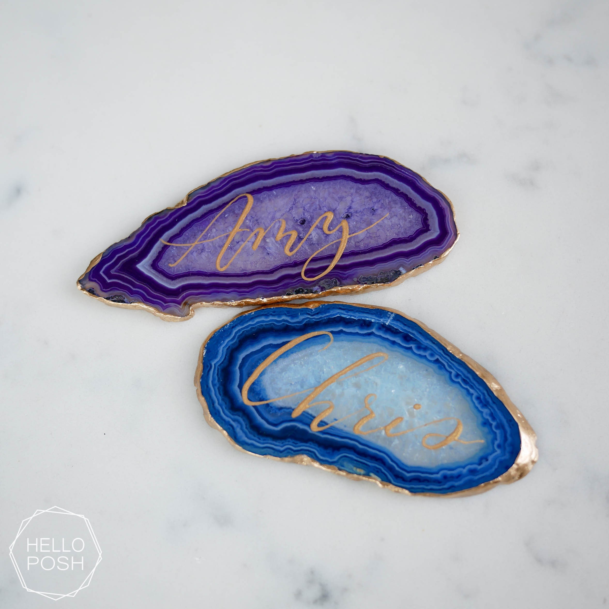 Gold Gilded Agate Place Cards. Gold Rim Agate Wedding Decor. Name Tags ...
