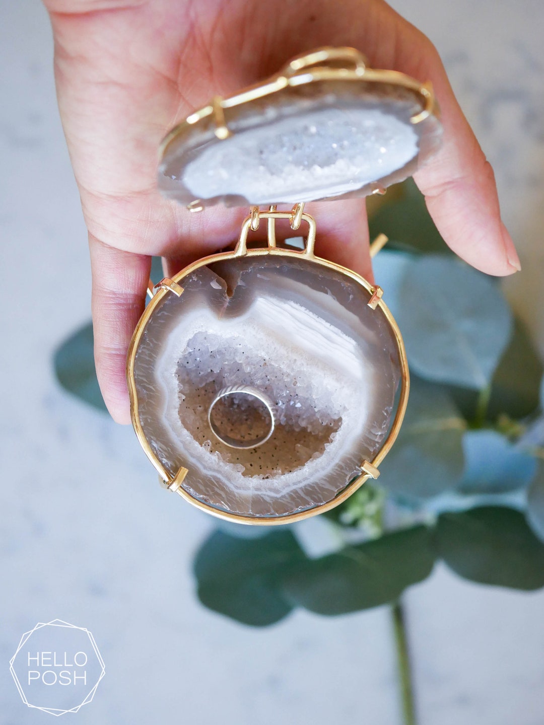 Gray Geode Ring Box. Gray Geode Jewelry Box With Gold Stand. Crystal ...