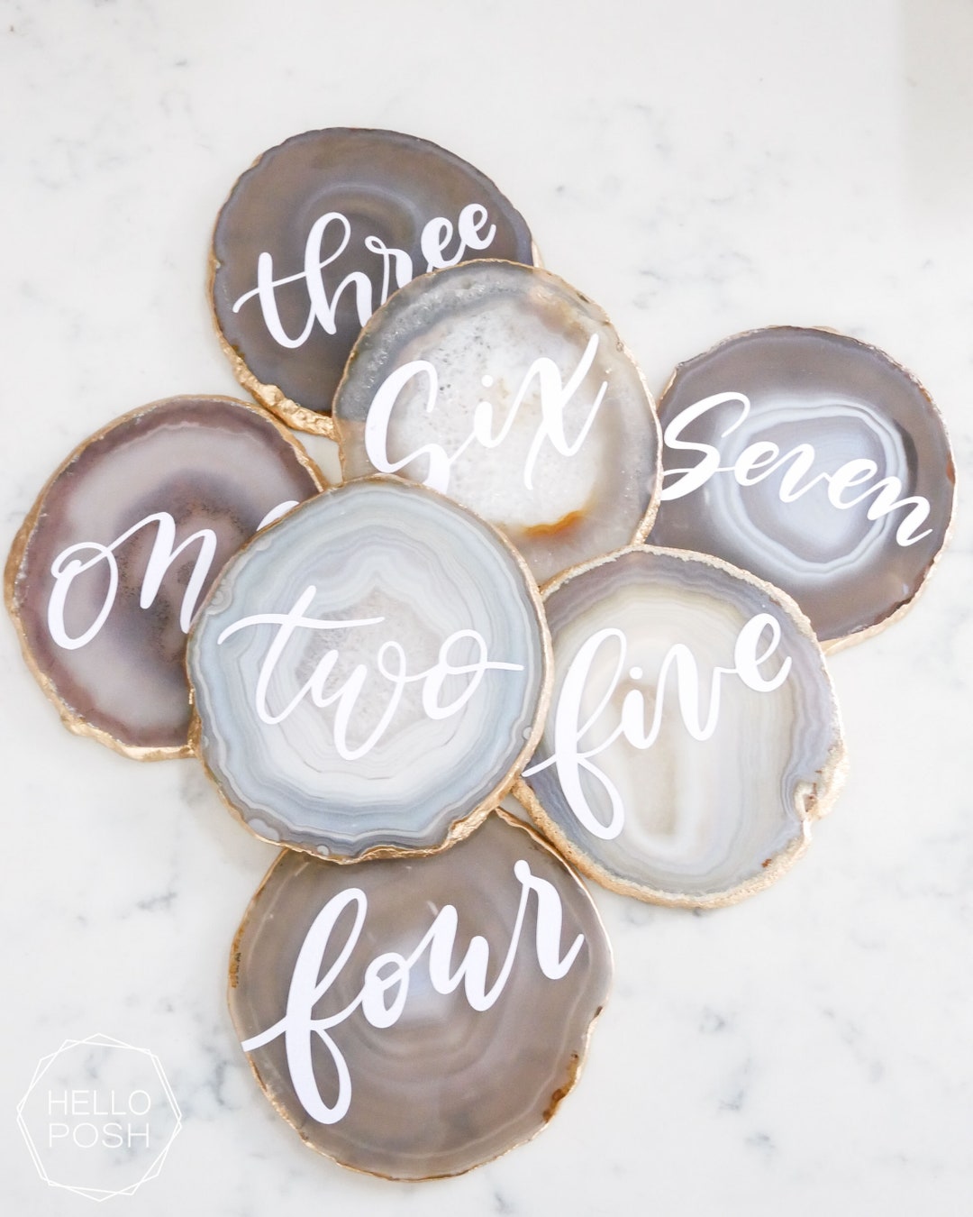 Light Gray Agate Table Numbers: Gilded Wedding Decor - Etsy
