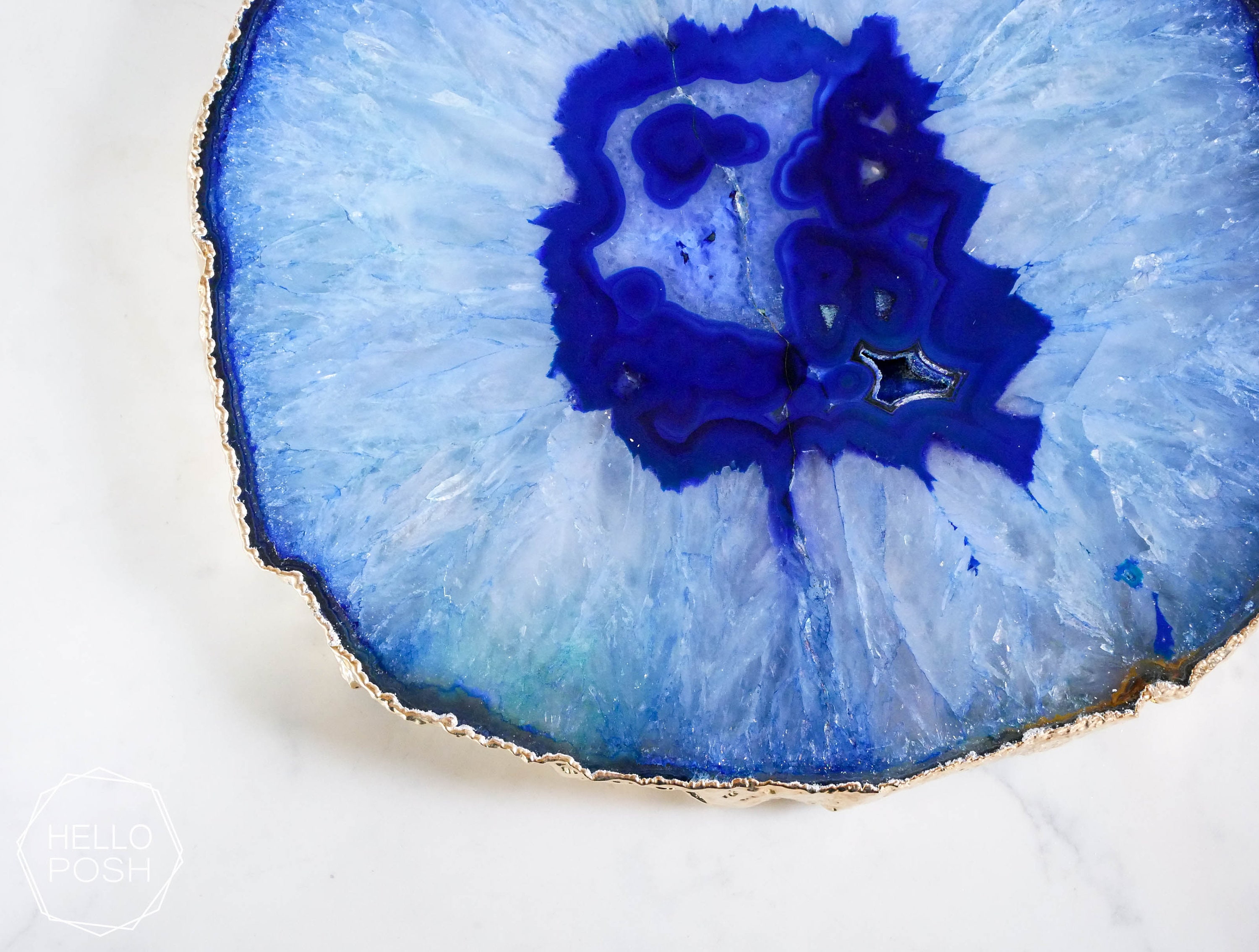 BG06 Blue Agate Platter With GOLD Rim. Large Gemstone Trivet. - Etsy