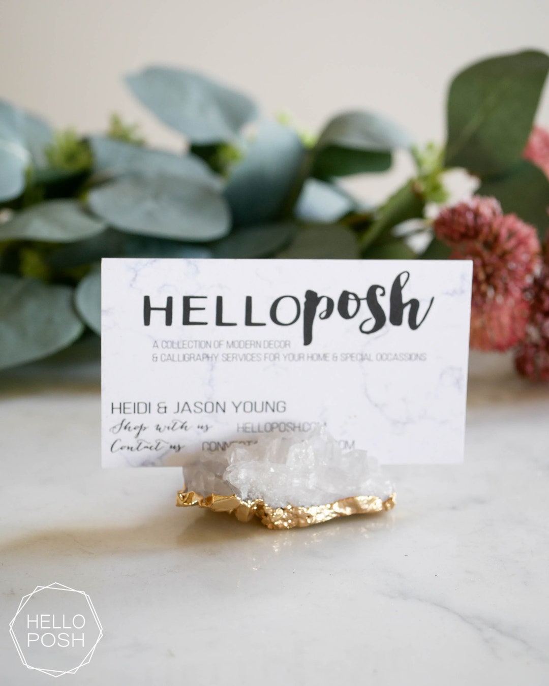 Gold Plated Crystal Quartz Card Holder: Photo and Sign Holder, Home ...
