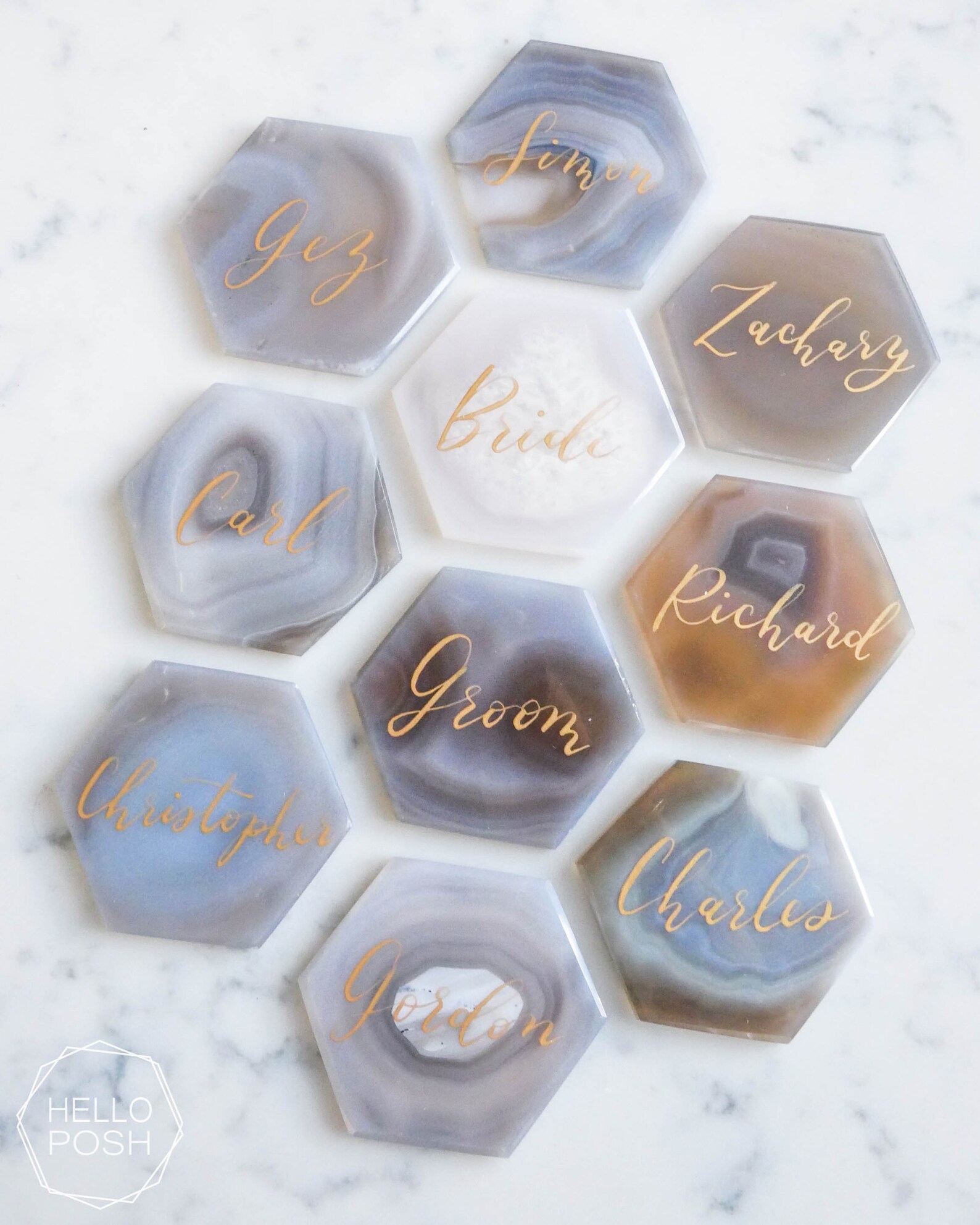 GRAY Agate HEXAGON Escort Cards. Light Gray Agate Wedding - Etsy