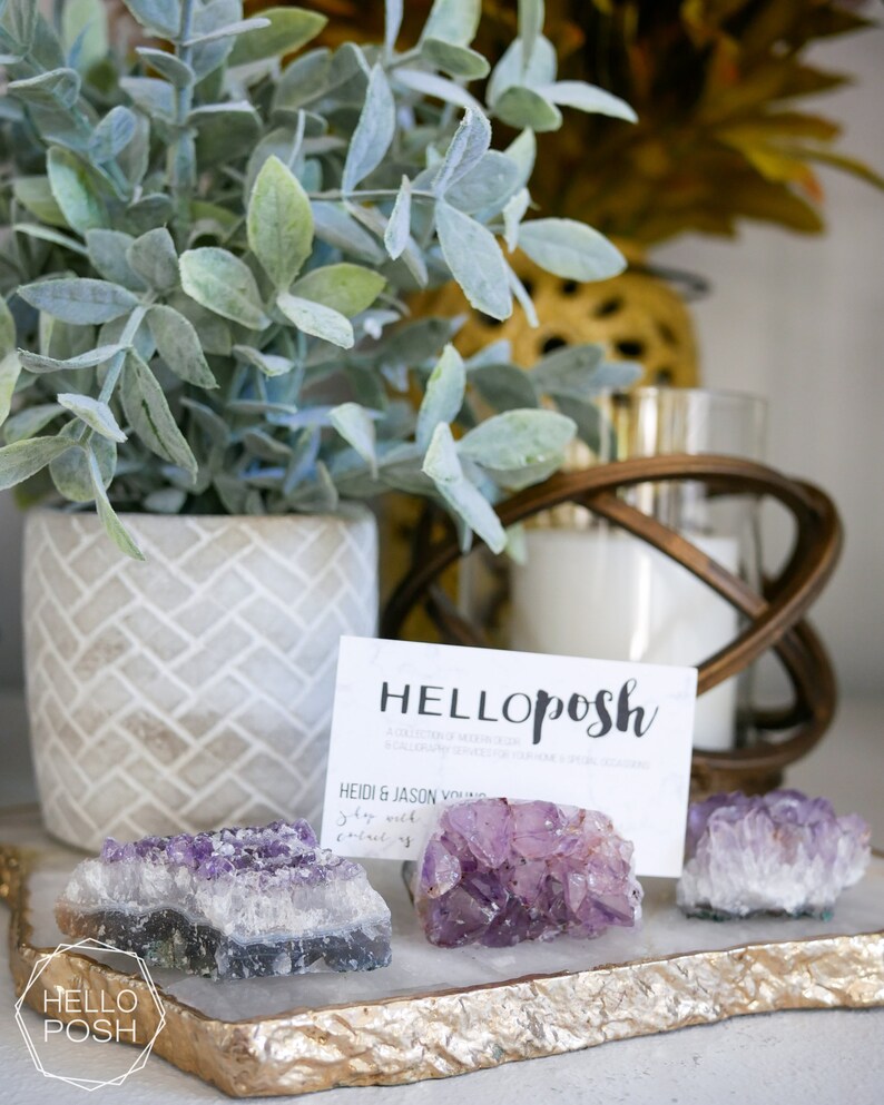 Amethyst place card holders. wedding decor. name tags holder | Etsy