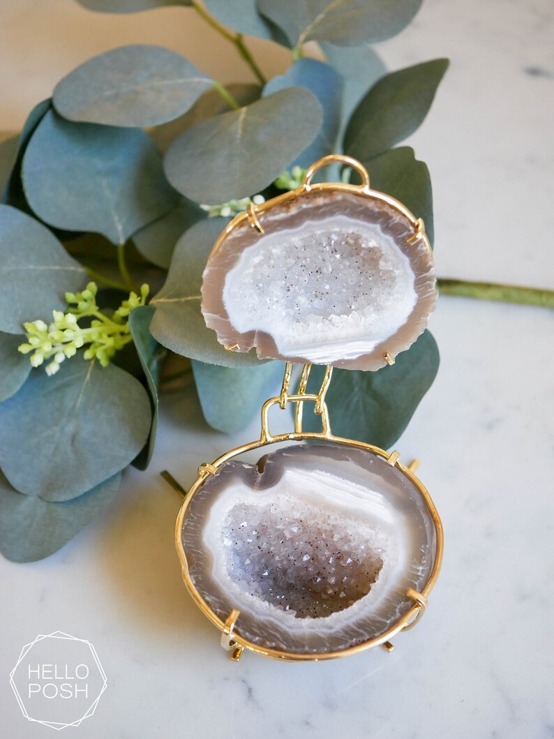 Gray Geode Ring Box. Gray Geode Jewelry Box With Gold Stand. | Etsy