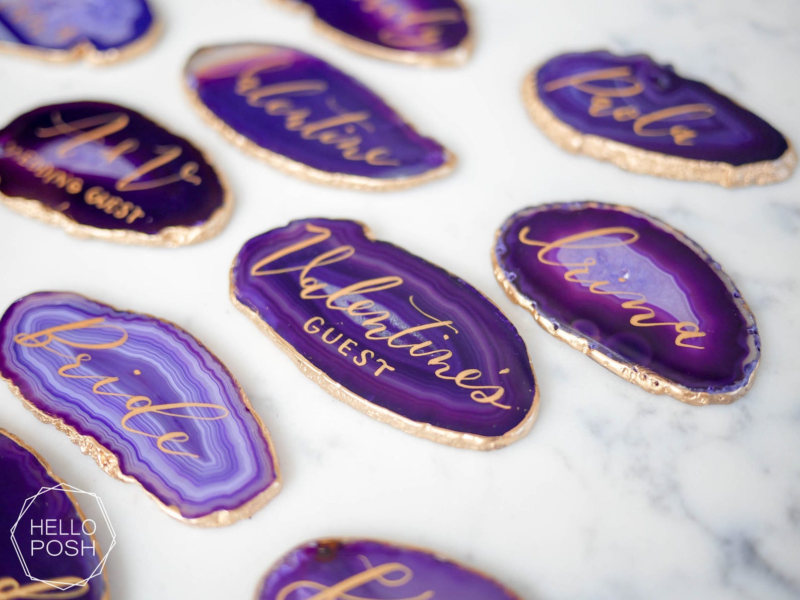 Gold Gilded Agate Place Cards. Gold Rim Agate Wedding Decor. Name Tags ...