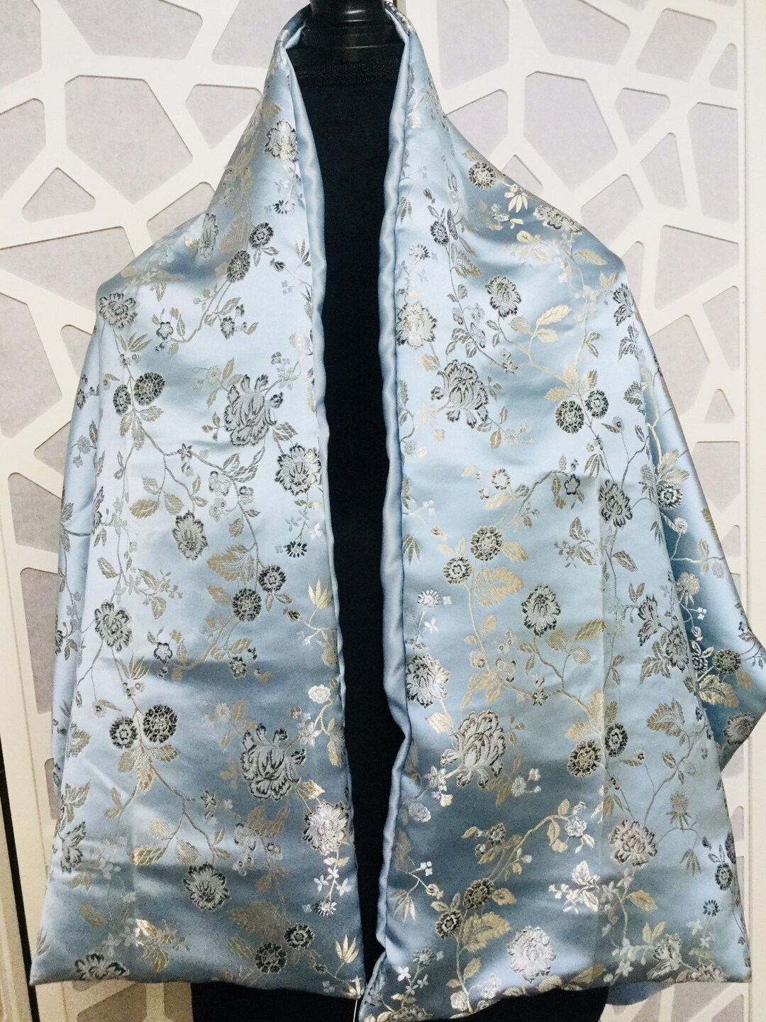 Light Blue Brocade Evening Shawl: Floral Satin Wrap - Etsy