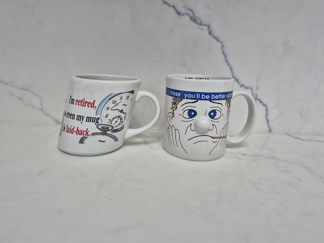 Two Humorous Collectible Mugs, Get Well and Retired - Etsy