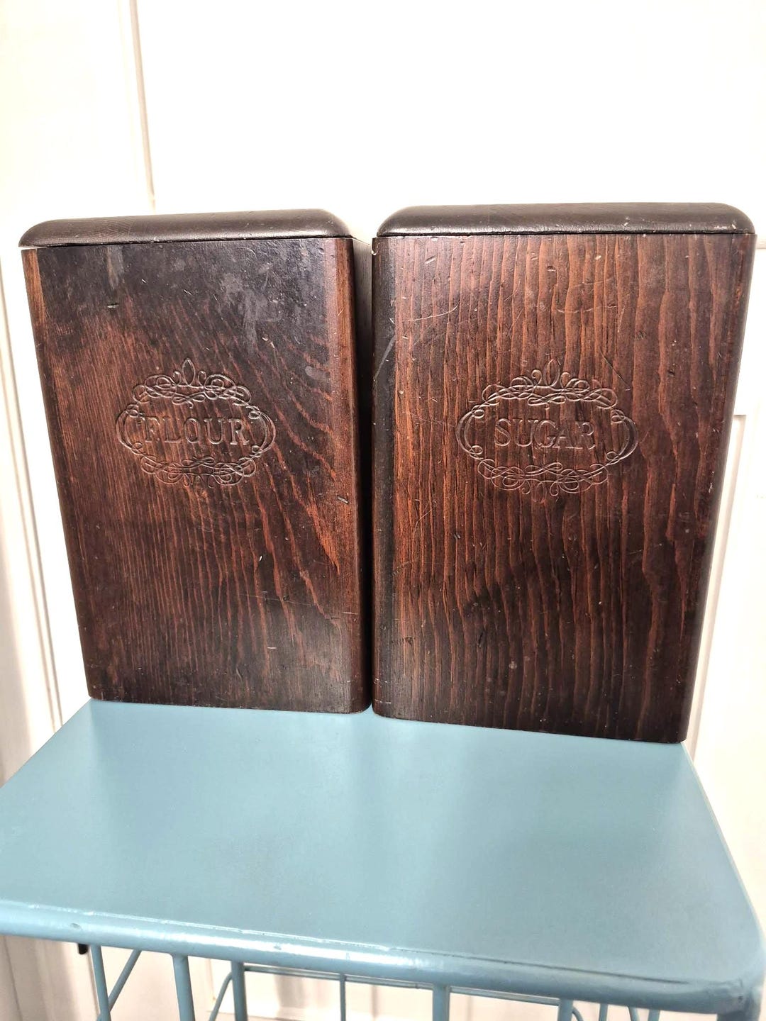 Vintage Wooden Cannisters, Set of 2 From the 1970's - Etsy