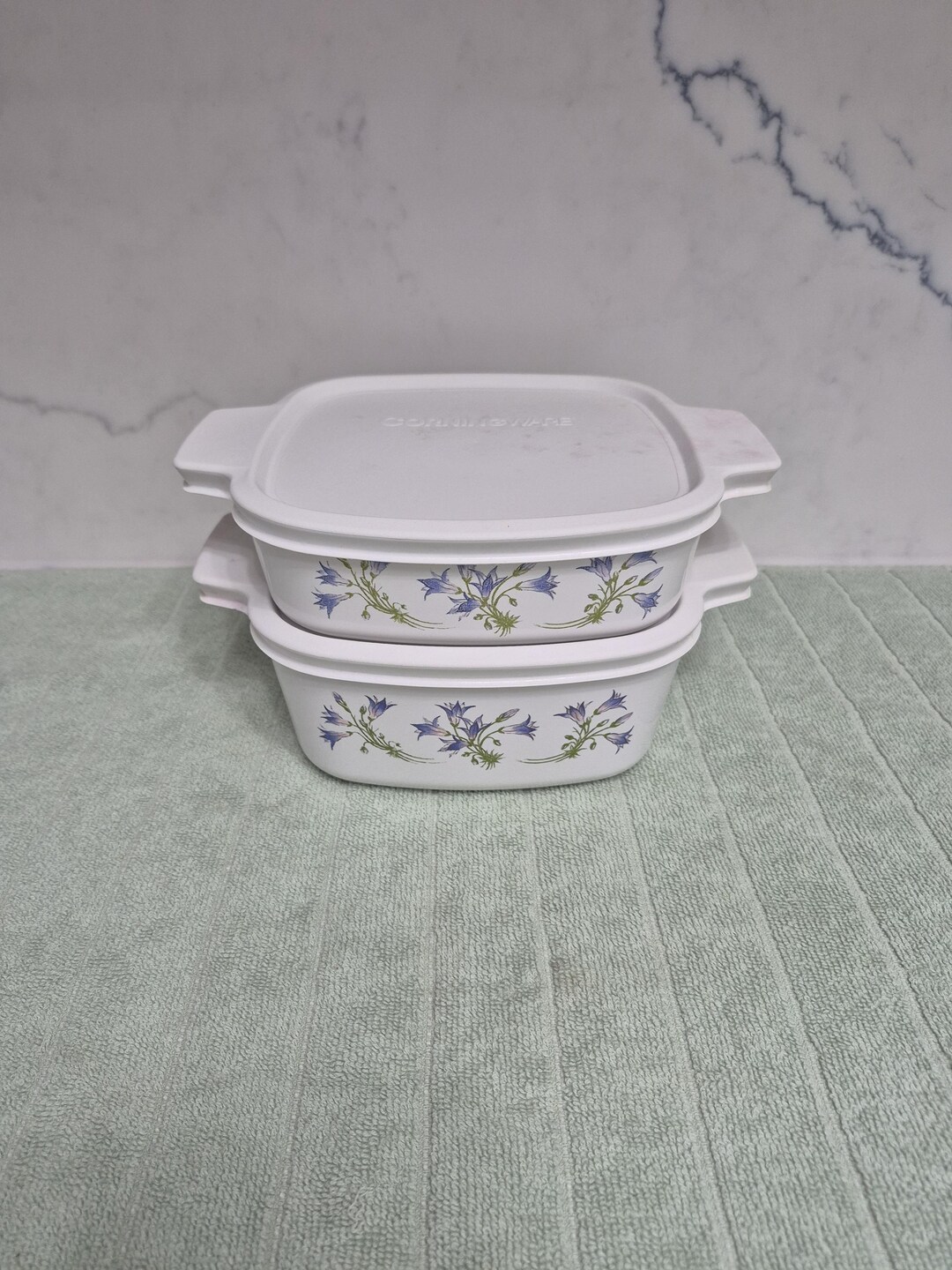 Set of 2 Vintage Corningware Blue Dusk Casserole Dishes With Plastic ...