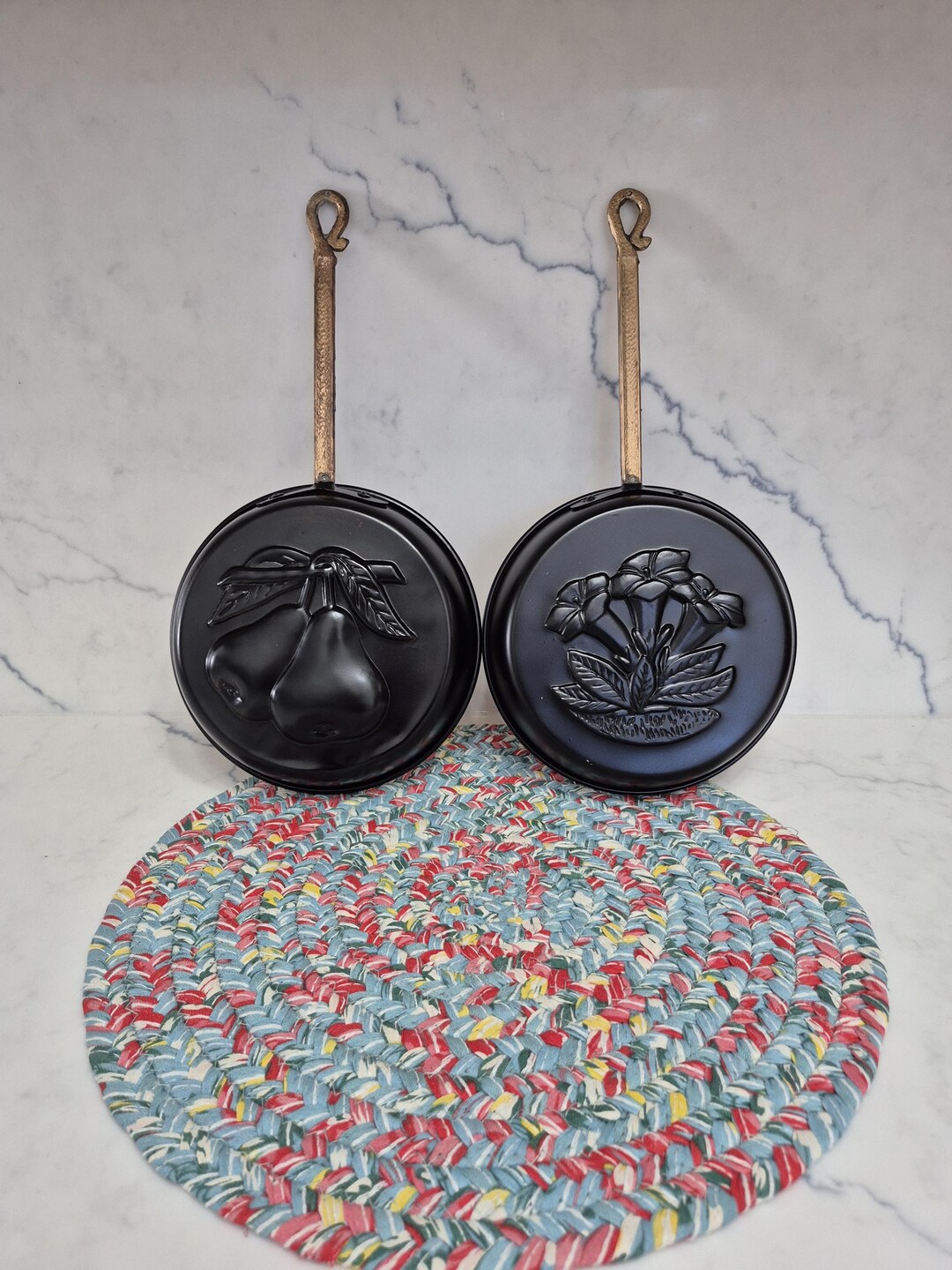 Vintage Set of Two Decorative Pans, Copper or Brass Handles and Pan is ...