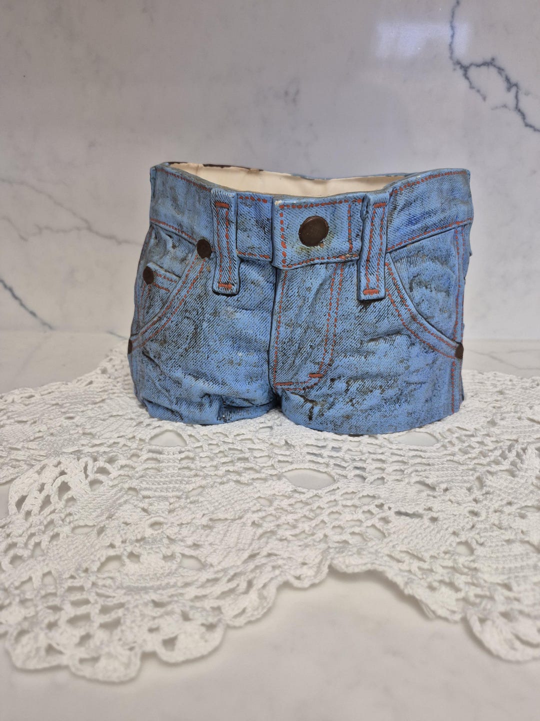 Vintage Denim Look Ceramic Planter, Blue Jean Shorts - Etsy