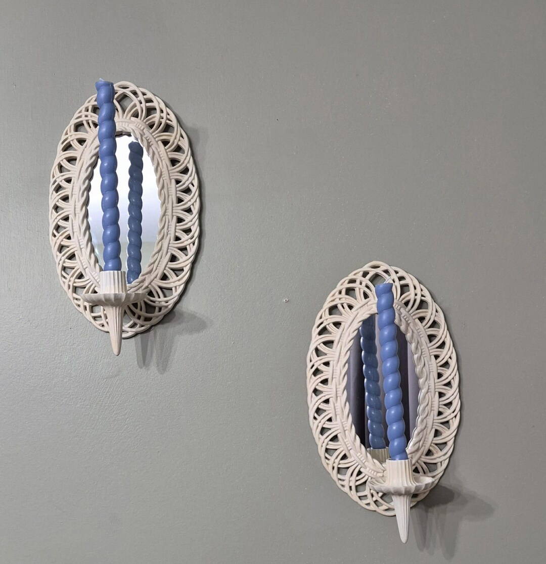 Set of Wall Sconces From 1973 Made by Burwood Faux Wicker - Etsy