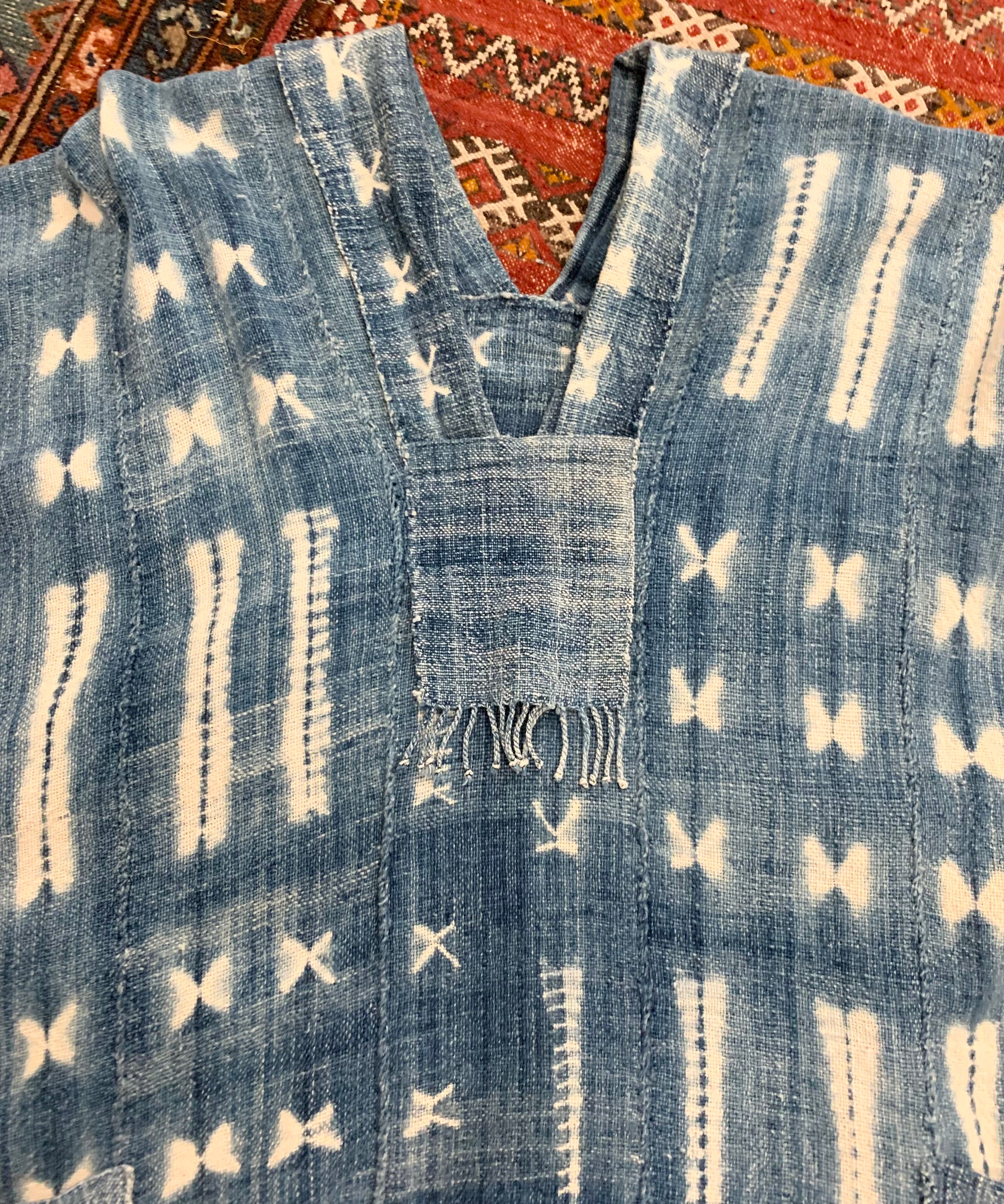 Vintage African Mud Cloth Poncho, Unisex indigo tie dyed Poncho ...