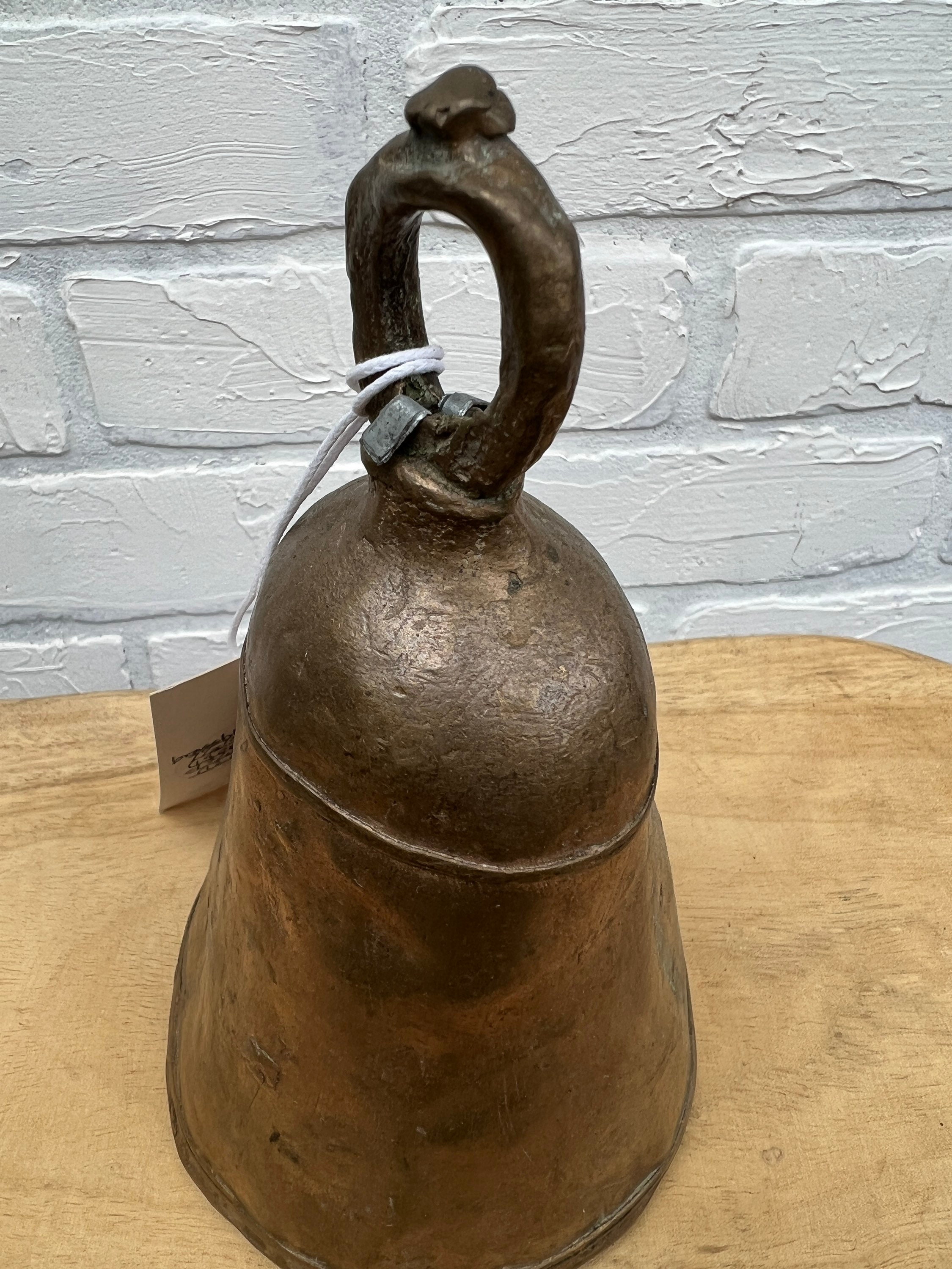 Reserved: Large Antique Brass Cow Bell, Rustic African hand made brass ...