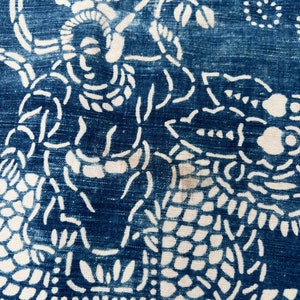 Chinese Vintage Batik Indigo Blue and White Hemp Fabric, Chinoiserie ...