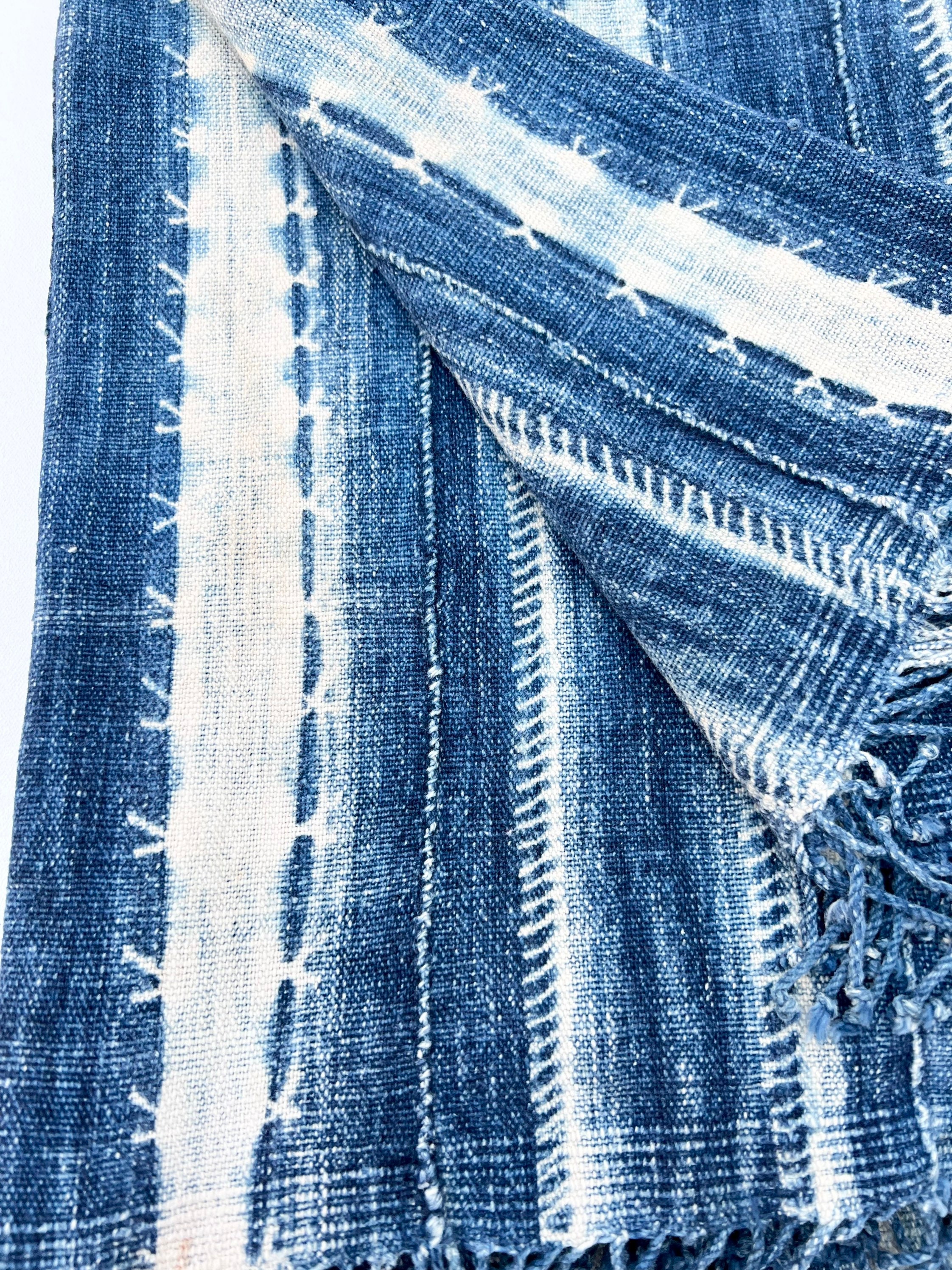 Vintage Mud Cloth with fringe, Indigo denim mudcloth, African Mudcloth ...