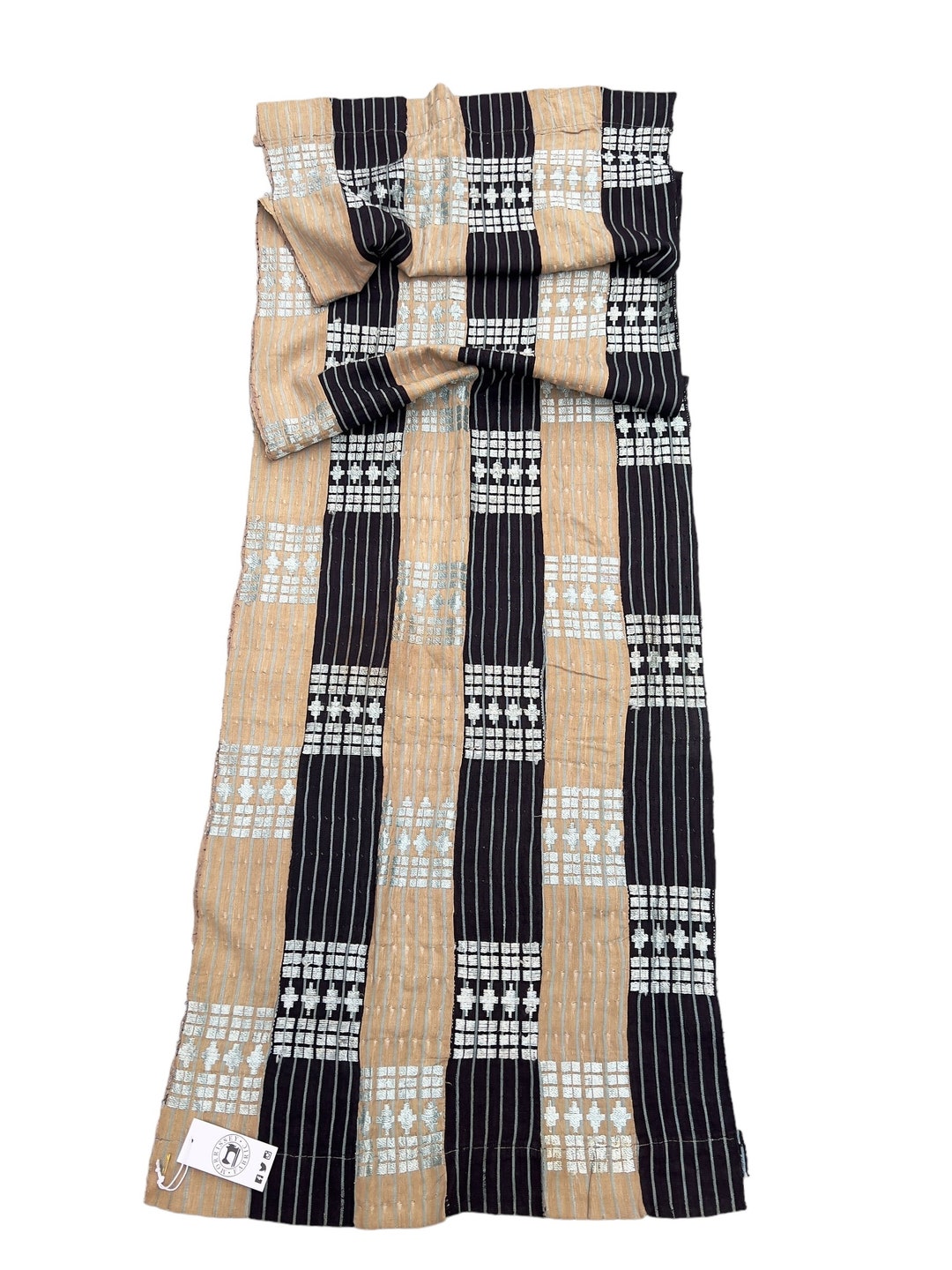 Vintage African Fabric, Black, Blue, and Flax Color Ashoke Textile ...