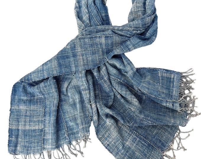 Vintage Faded Denim Scarf, African Fabric Scarf, Rustic Home Decor ...