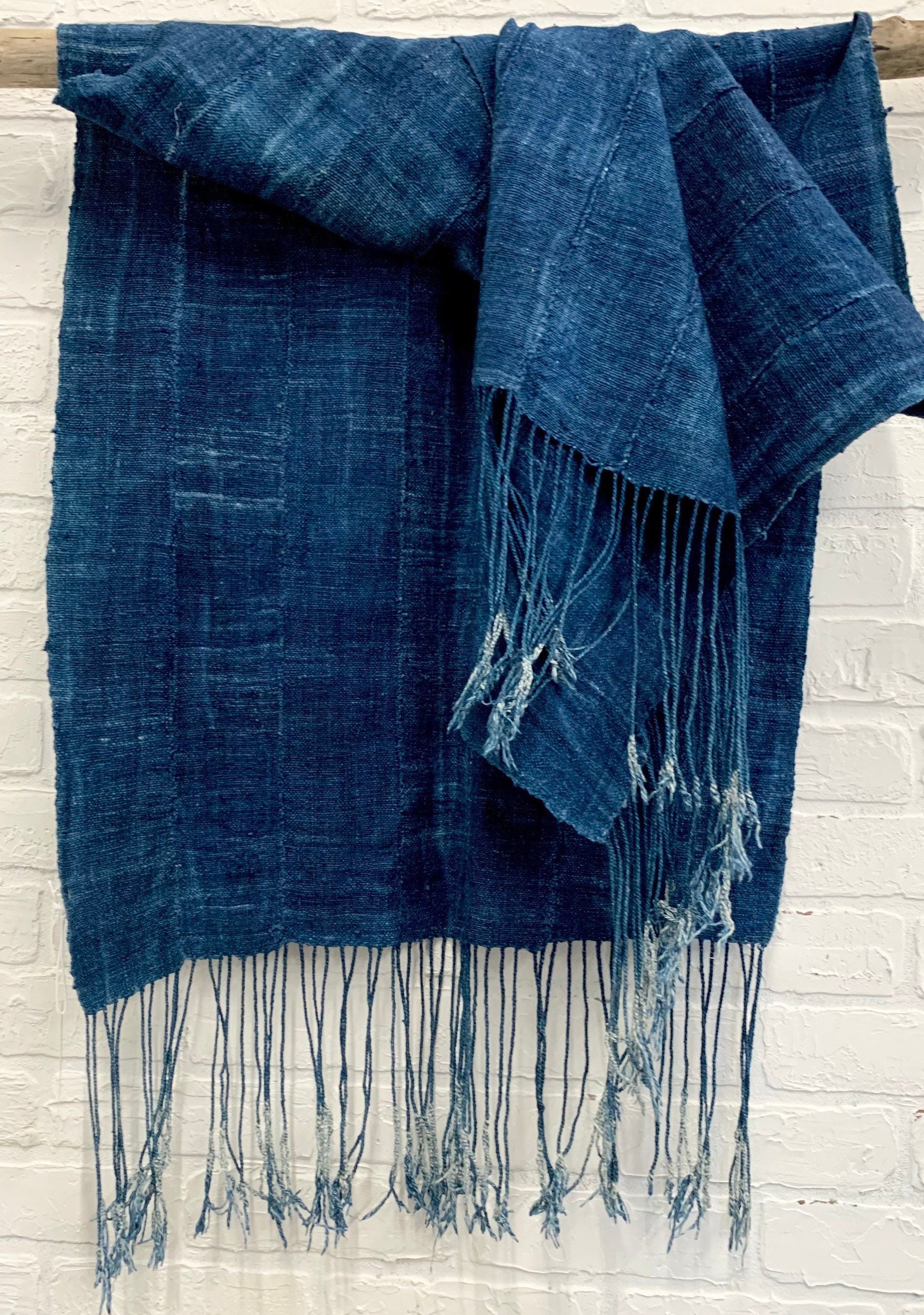 Mud Cloth throw, Indigo mudcloth fabric or scarf, Vintage African mud ...
