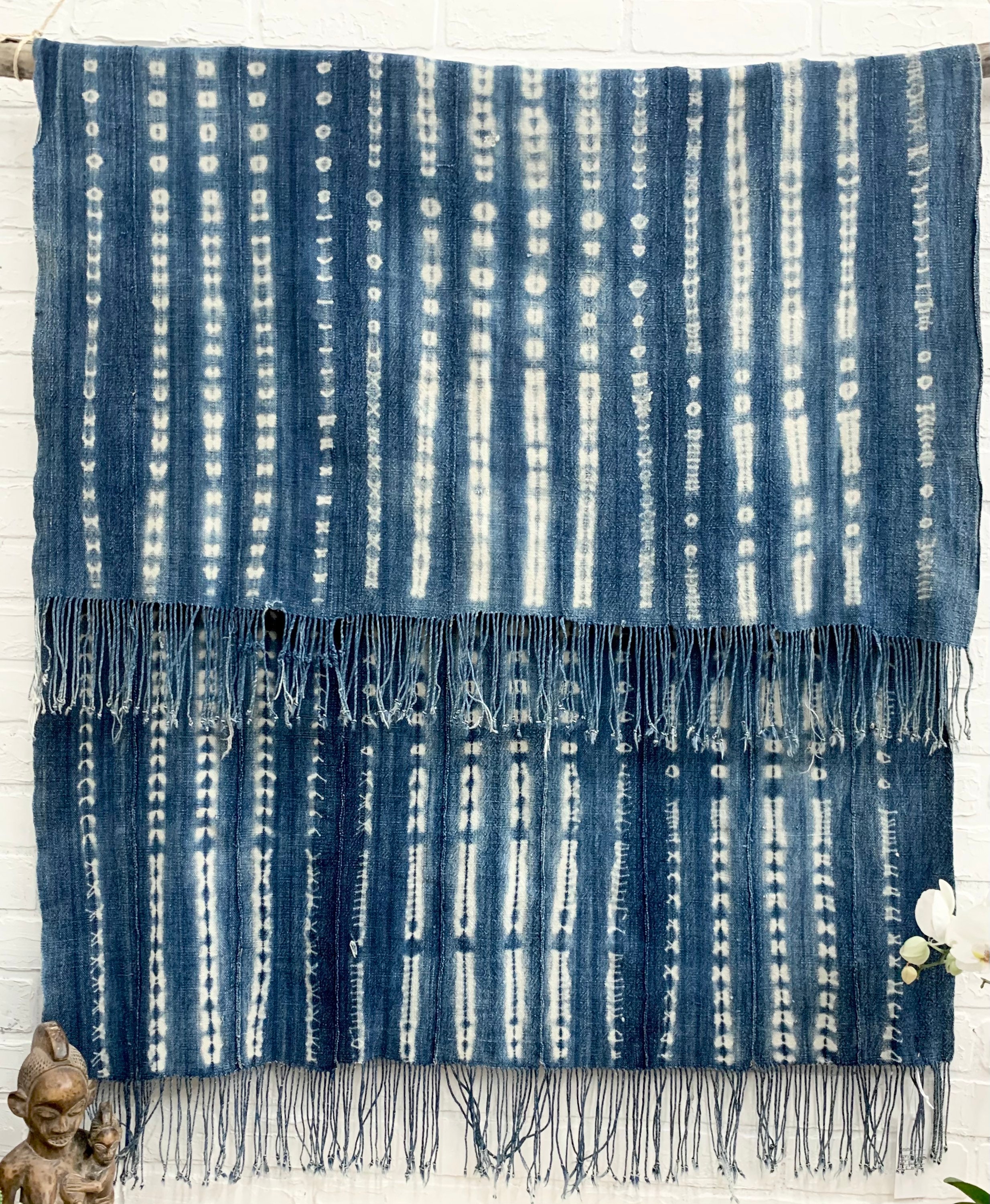 Mud Cloth African Indigo throw, Blue and White rustic Shibori vintage ...